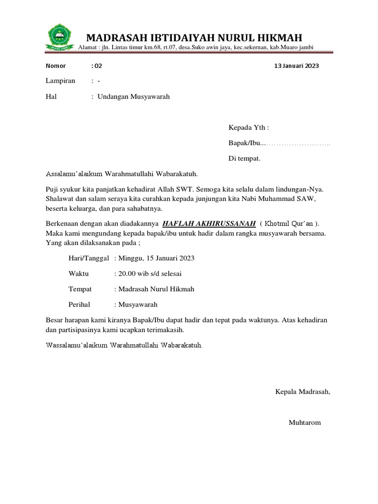 Undangan Musyawarah Khataman | PDF