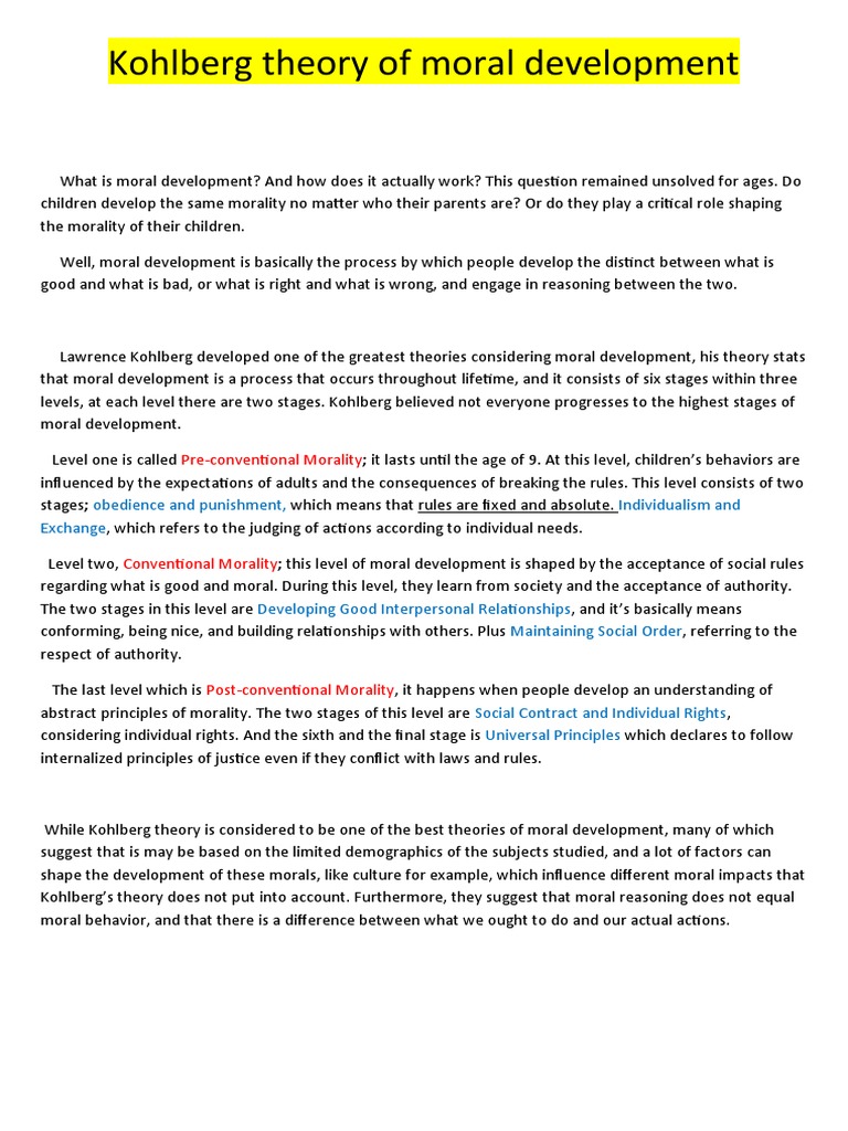 Kohlberg Theory of Moral Development | PDF | Morality | Cognitive Science