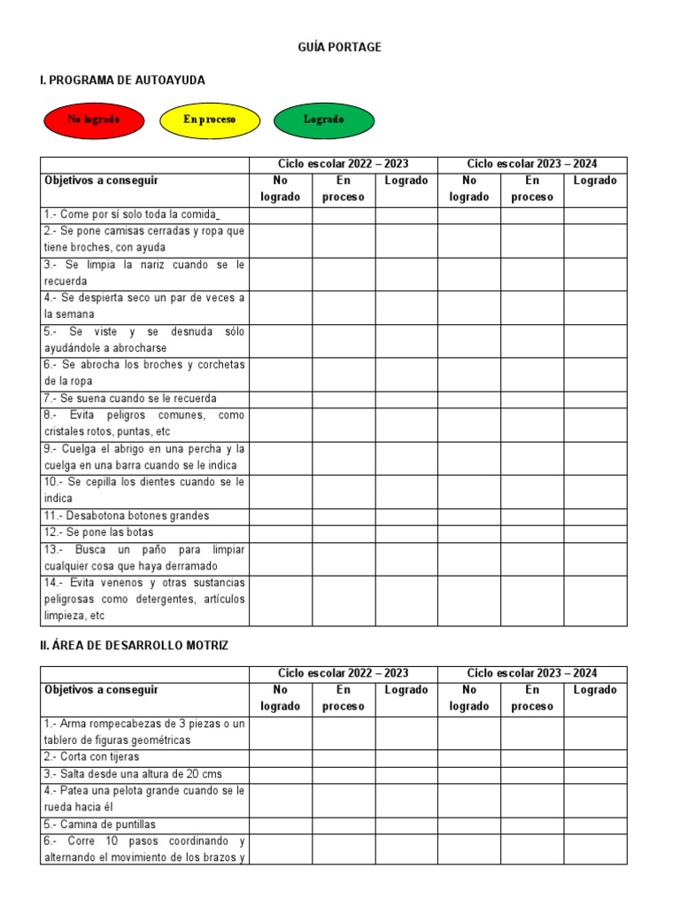 Guía Portage Preescolar Nivel 3 | PDF