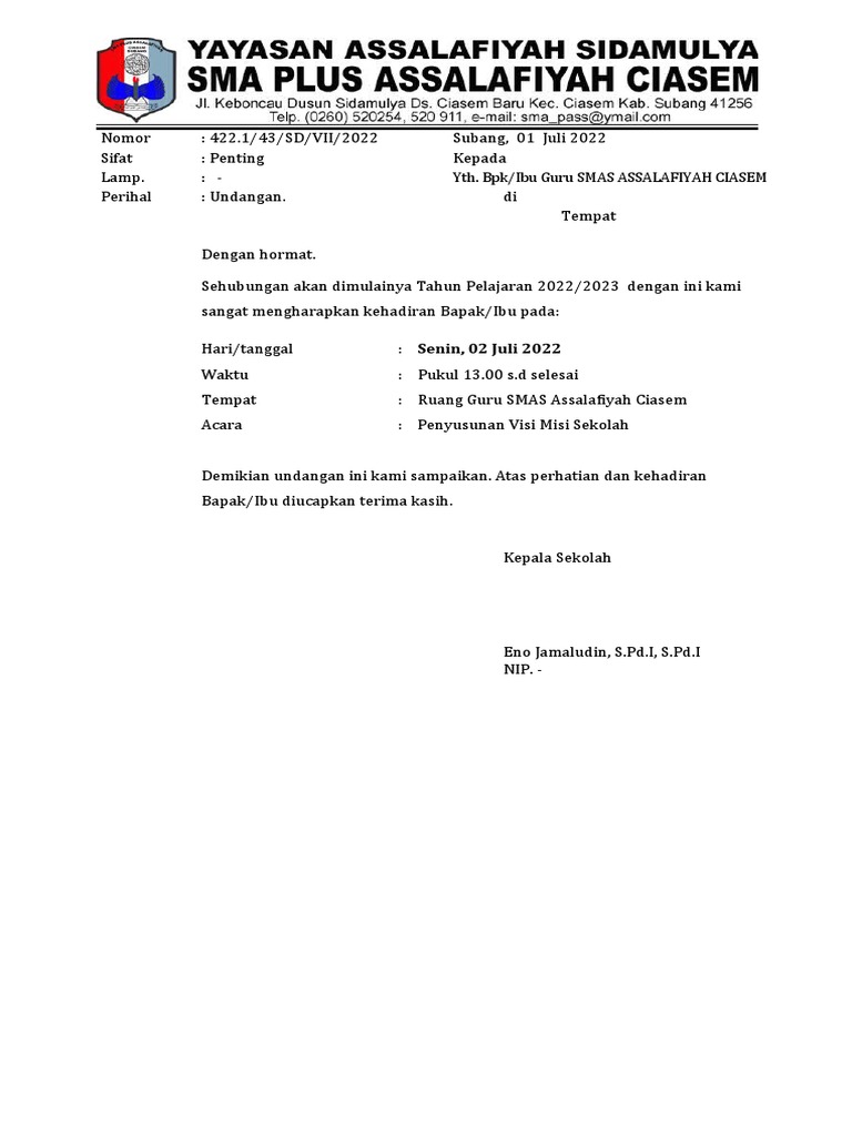 Undangan Penyusunan Visi Misi | PDF