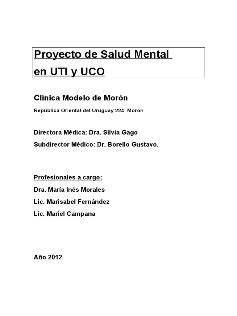 Proyecto de Salud Mental I | PDF | Psiquiatría | Salud mental