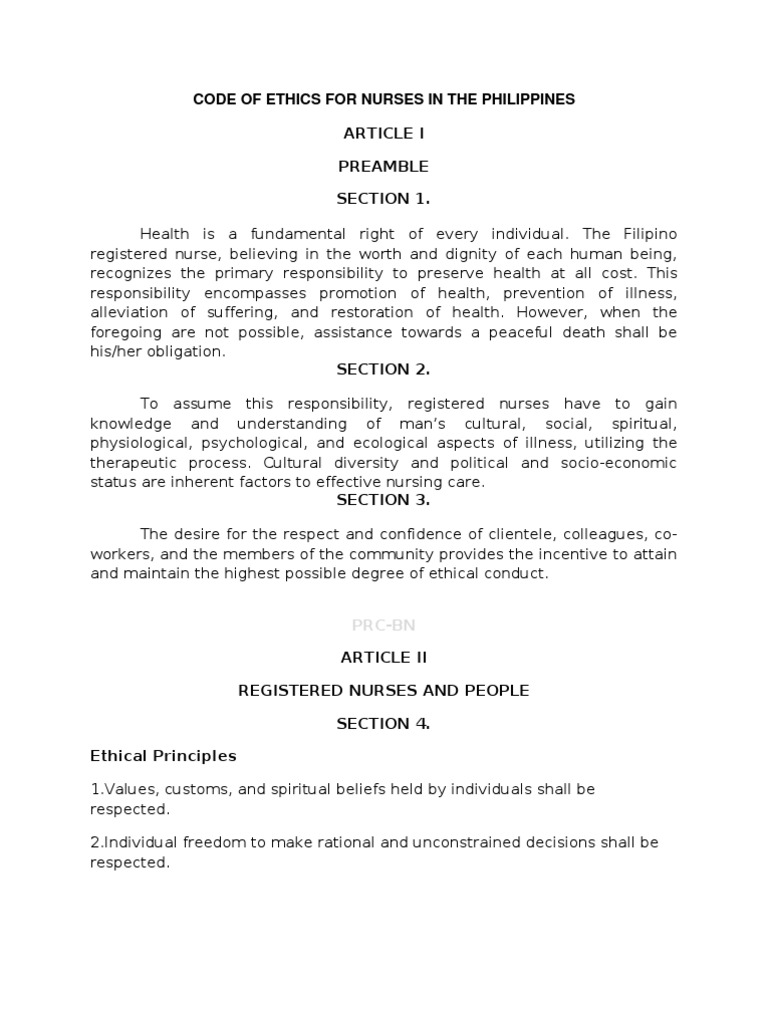 Code of Ethics for Nurses in the Philippines | Nursing | Patient