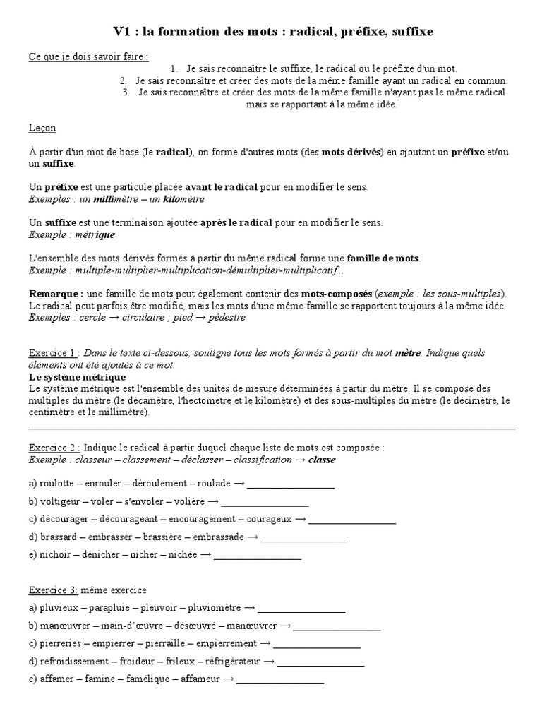 v1 Radical Prefixe Suffixe | PDF