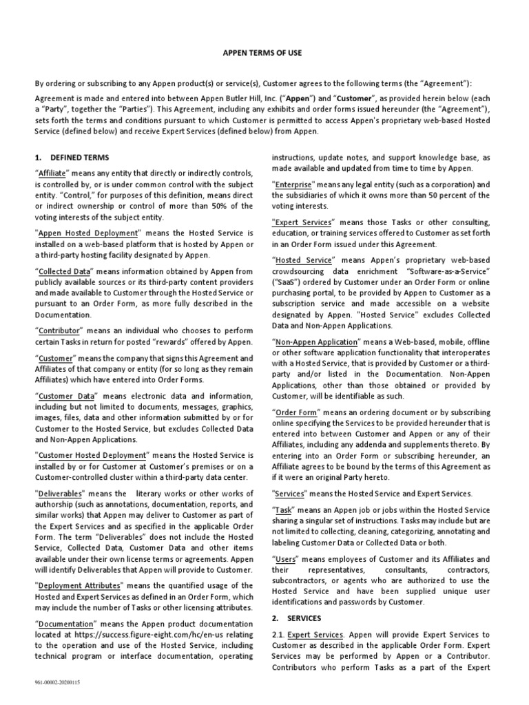 Appen Terms of Service | PDF | Indemnity | Legal Liability