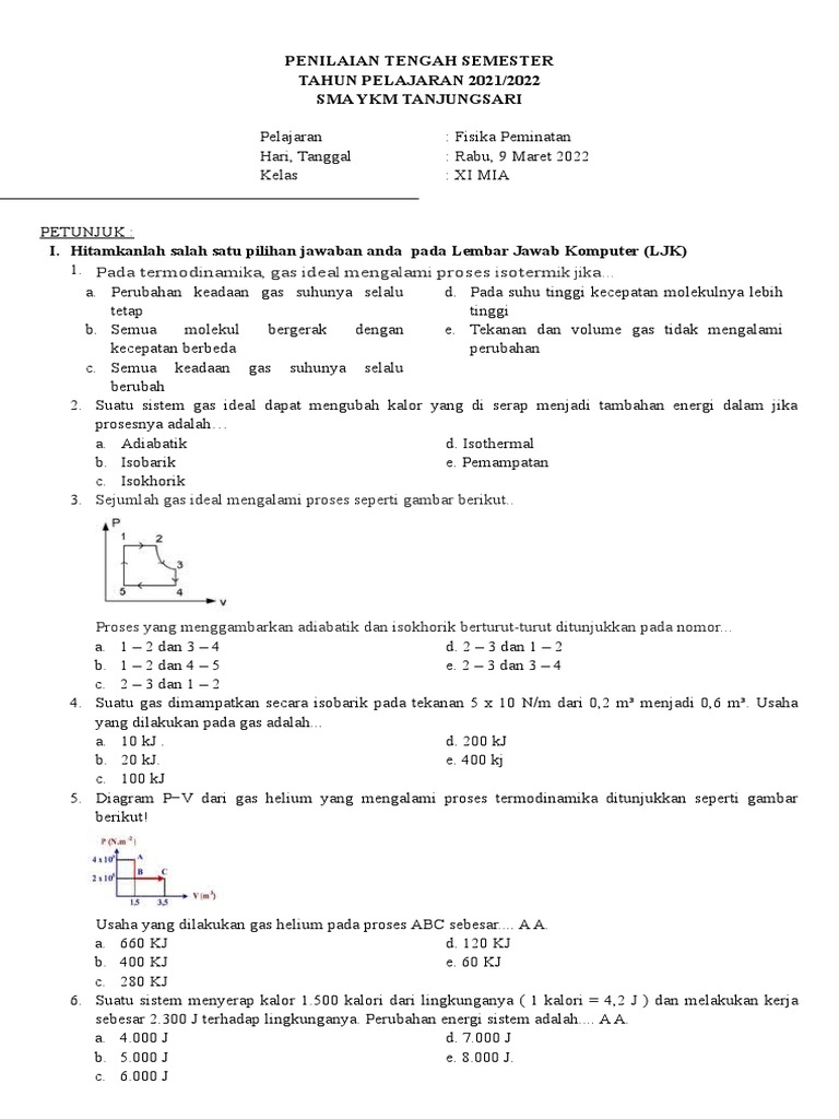 SOAL PTS GANJIL FIISKA XI MIA (Bu Mila) | PDF