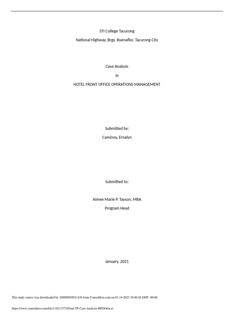 Final TP Case Analysis HFOO | PDF