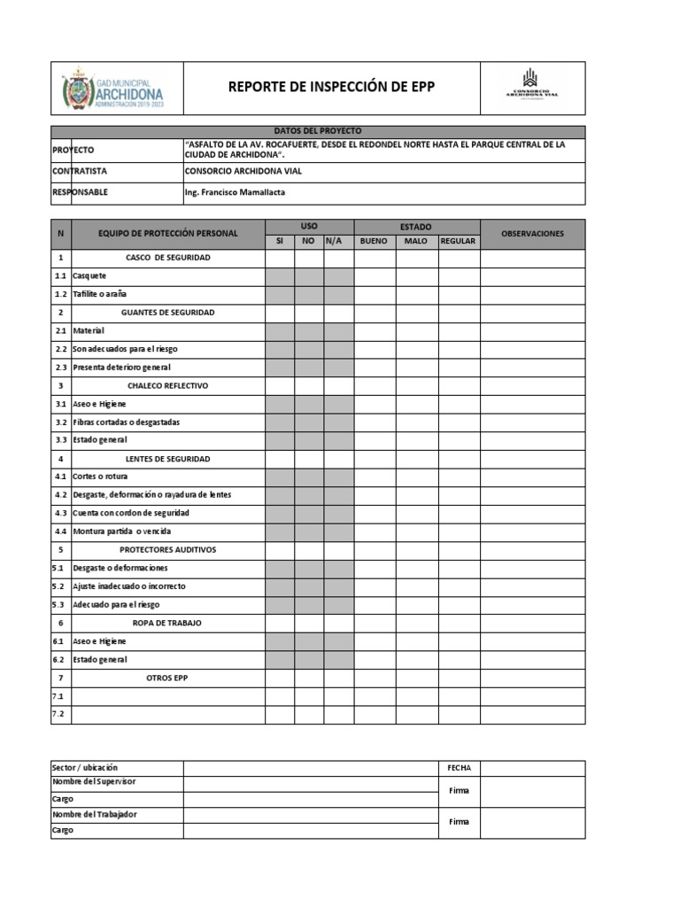 Reporte de Inspeccion de Epp | PDF