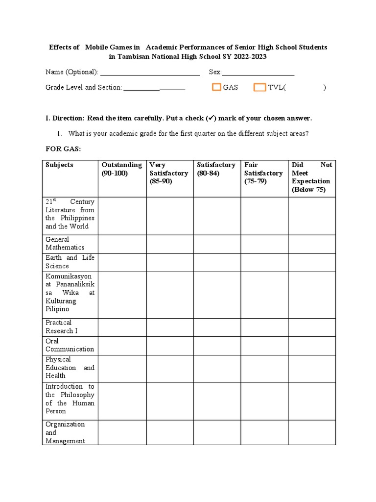 Final Questionnaires | PDF