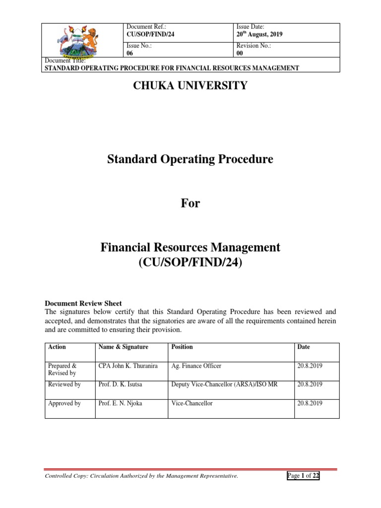 24 SOP Finance Department | PDF | Audit | Budget