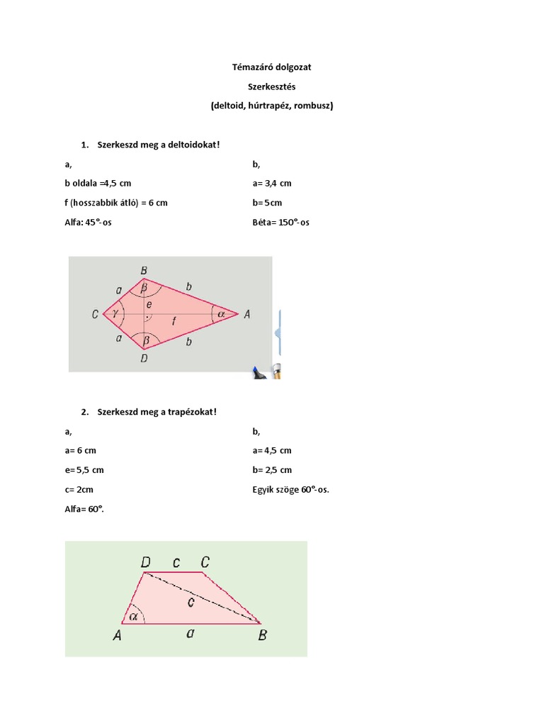 Témazáró Dolgozat Deltoid, Trapéz, Rombusz | PDF