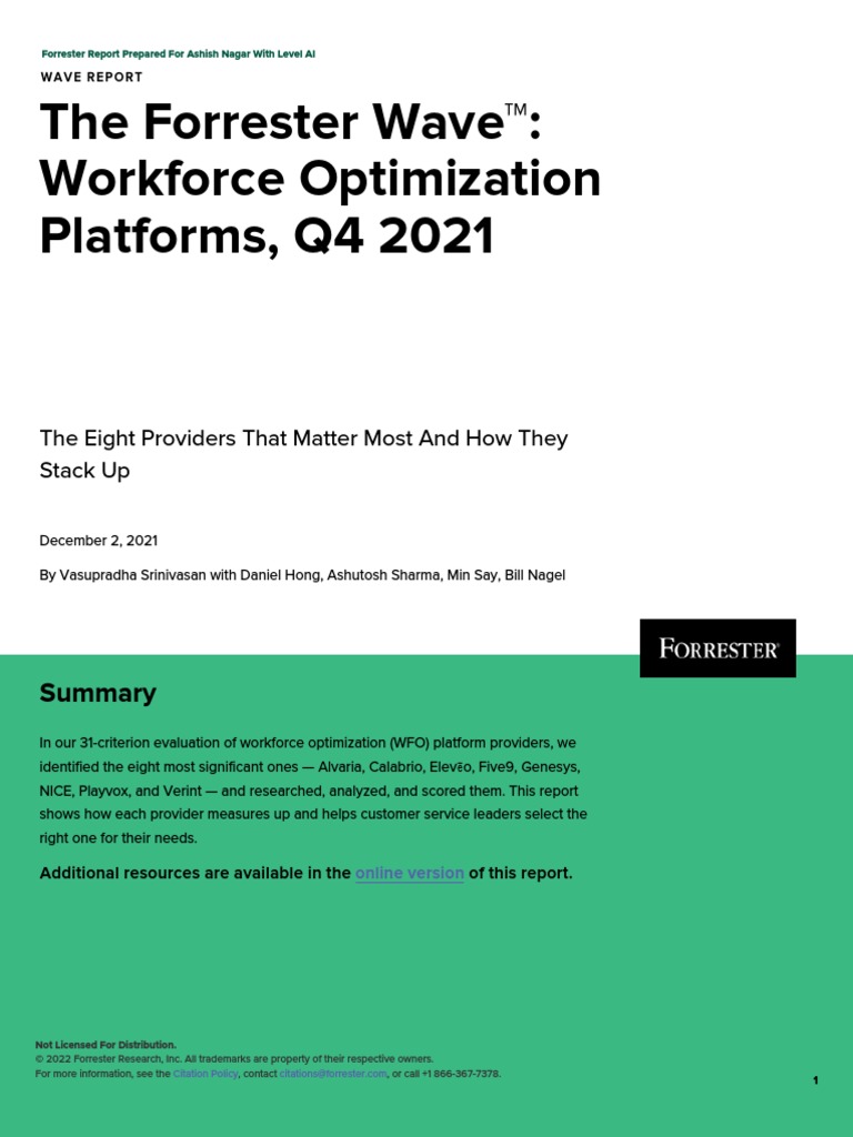 The Forrester Wave™ Workforce Optimization Platforms, Q4 2021 | PDF ... The Forrester Wave™ Workforce Optimization Platforms, Q4 2021 | PDF ...