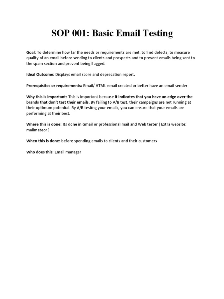 SOP 001. Basic Email Testing | PDF