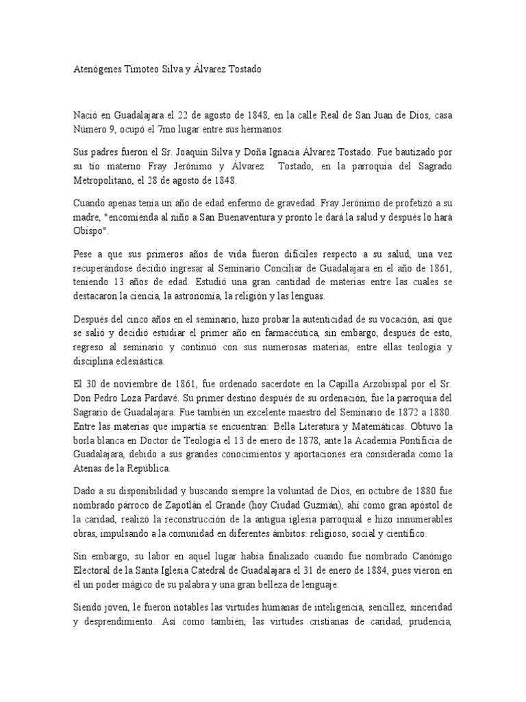 Atenógenes Timoteo Silva y Álvarez Tostado | PDF | Iglesia Católica ...
