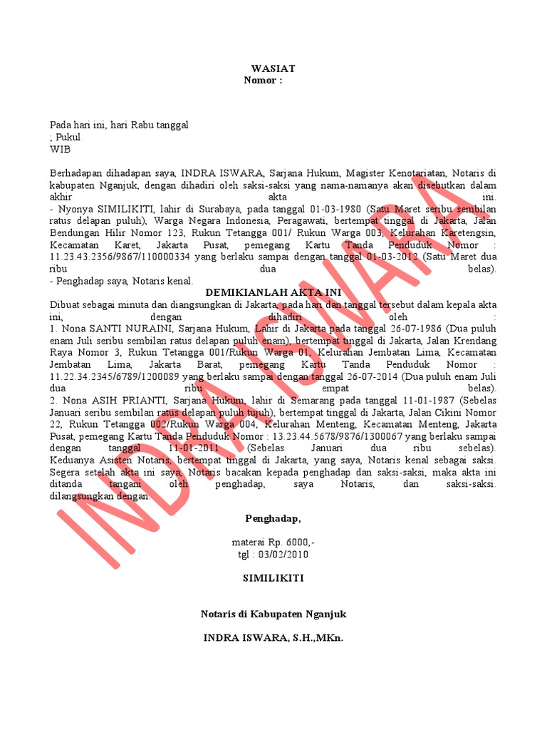 Contoh Akta Wasiat | PDF