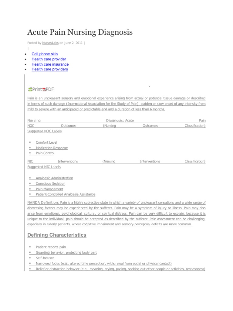 Acute Pain Nursing Diagnosis | PDF | Analgesic | Pain