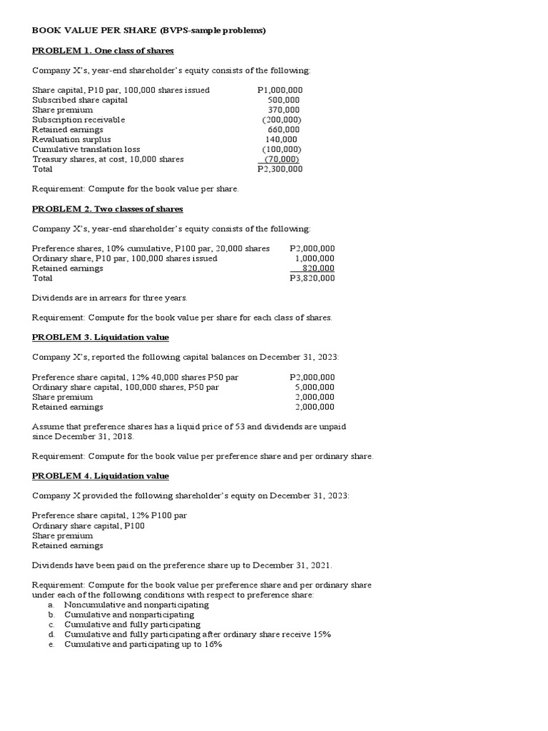 Book Value Per Share (Problems) | PDF