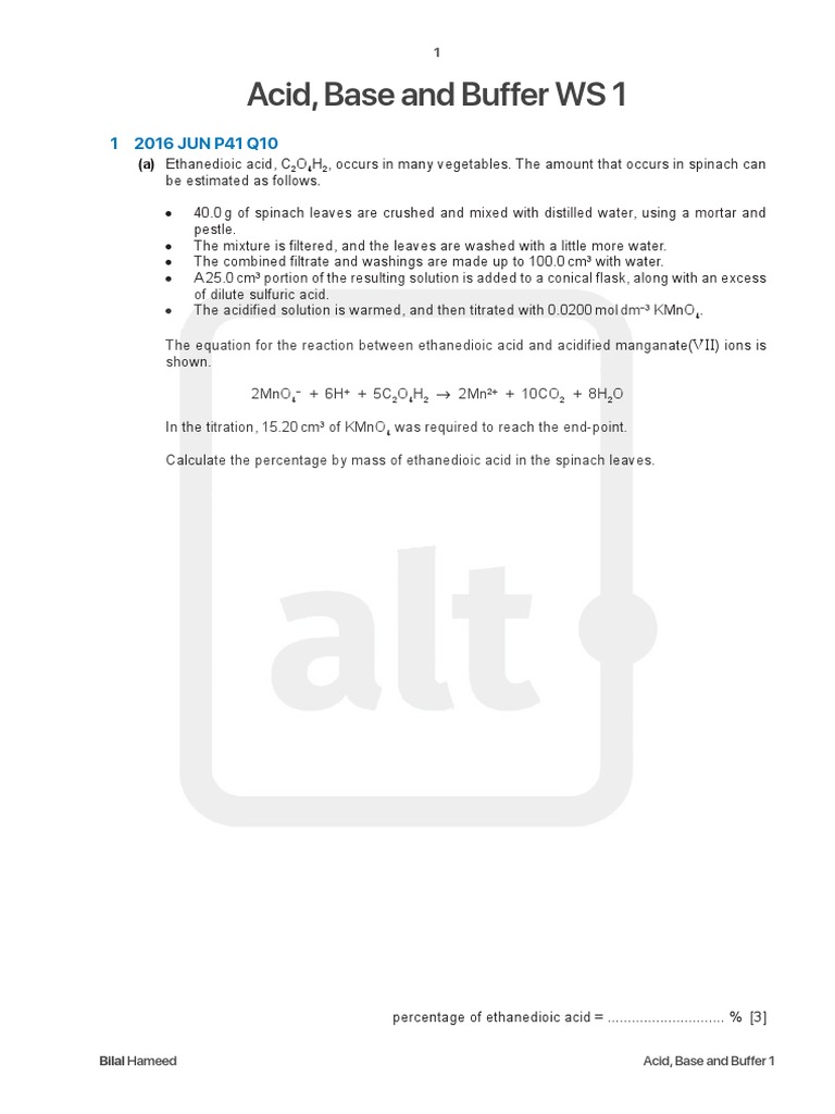 AcidBaseandBuffer QP | PDF | Ph | Buffer Solution