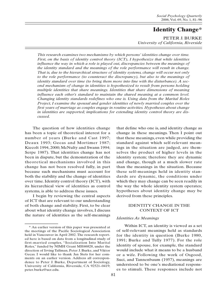 Identity Change | PDF | Identity (Social Science) | Perception