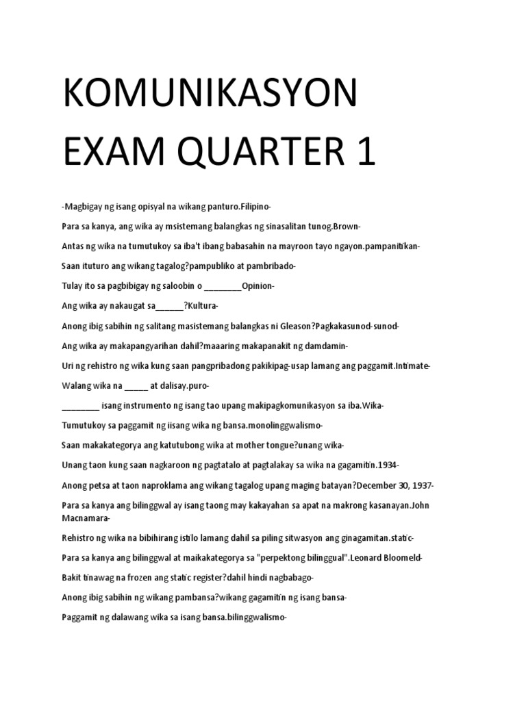 Komunikasyon Exam Quarter 1 | PDF