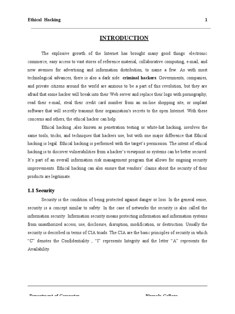Ethical Hacking Seminar Report | PDF | Security Hacker | White Hat (Computer Security)