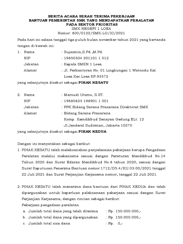 Berita Acara PPK Dan Lampirannya OK | PDF