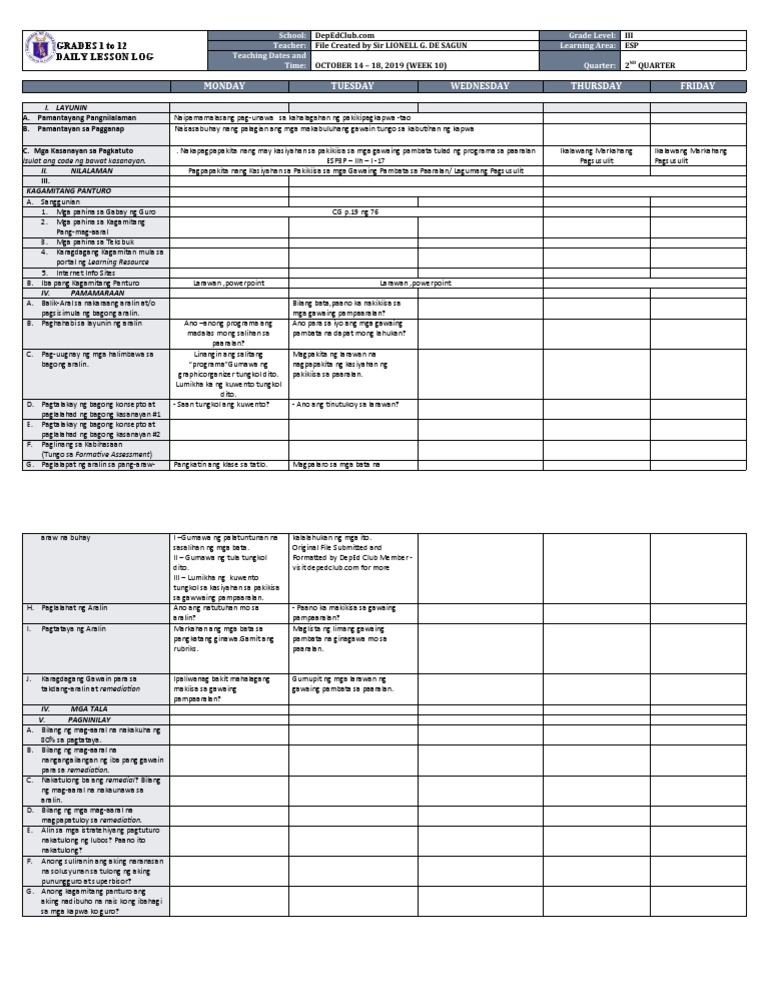 DLL - Esp 3 - Q2 - W10 | PDF