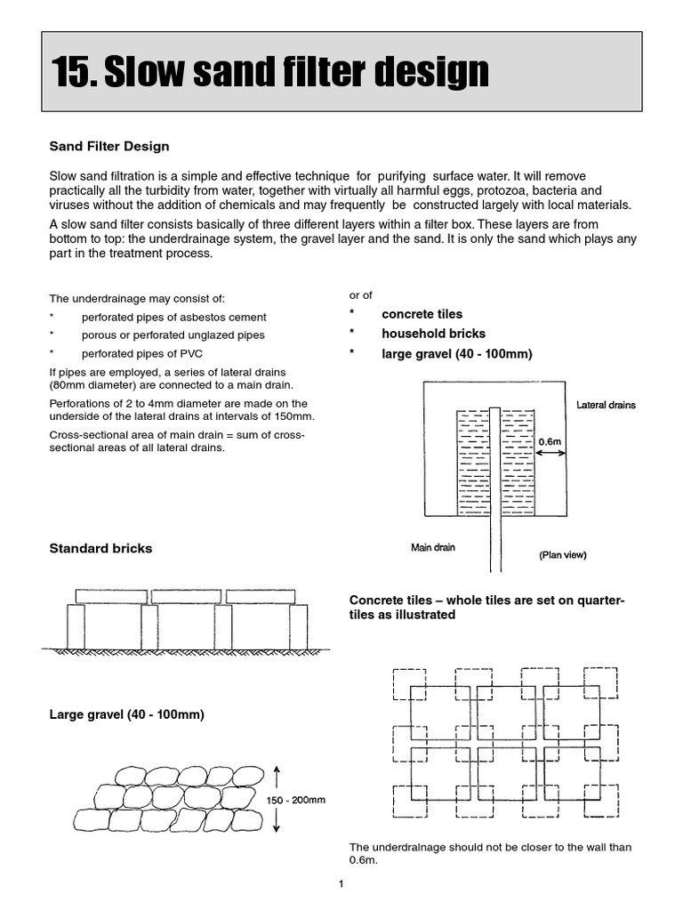 Slow Sand Filter Design | PDF | Filtration | Concrete