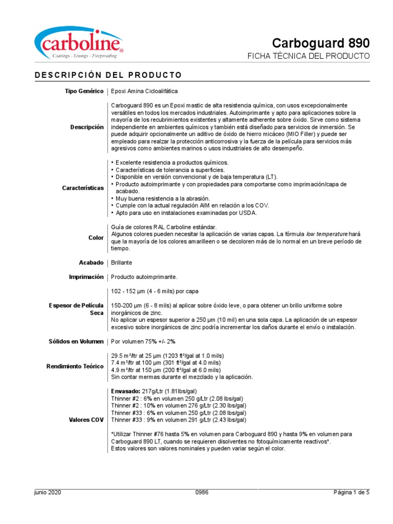 Carboguard 890 PDS | PDF | Hormigón | Acero