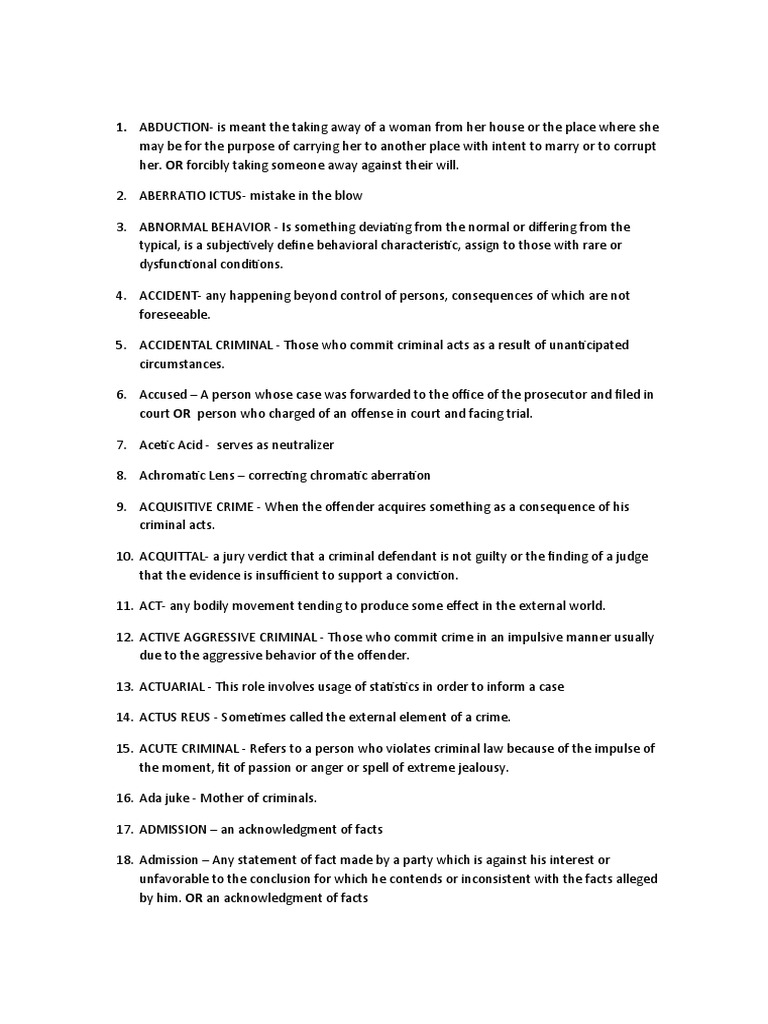 500 Words Definition of Terms Related To Criminology | PDF