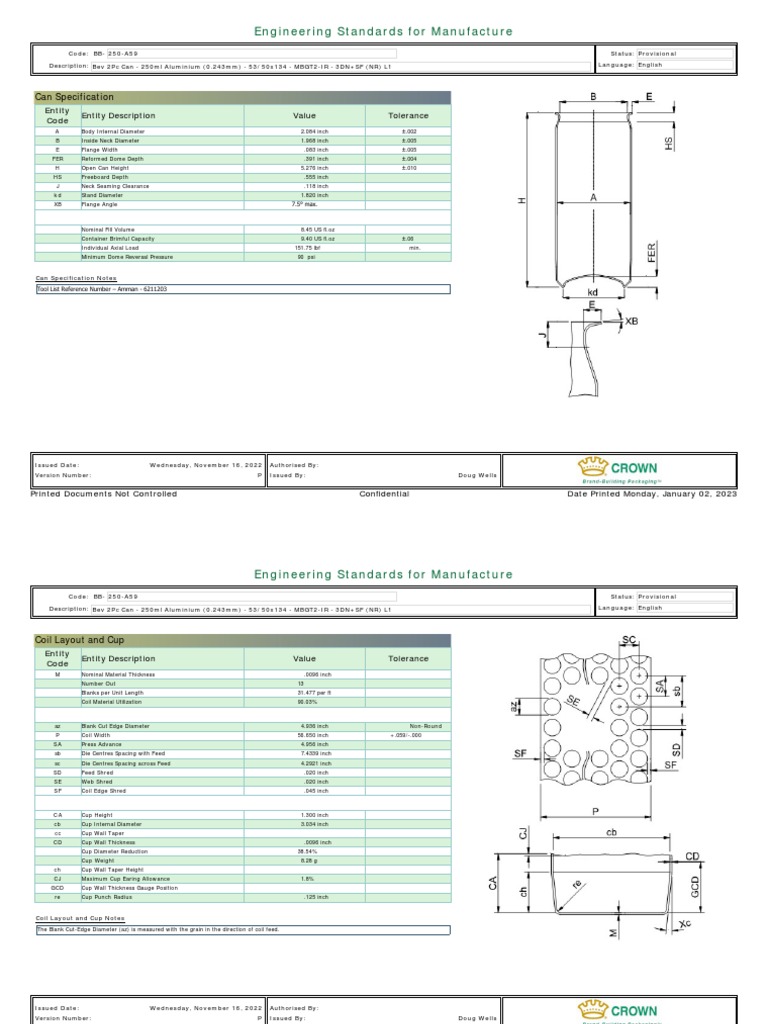 Engineering Standards For Manufacture: Can Specification | PDF | Inch ...