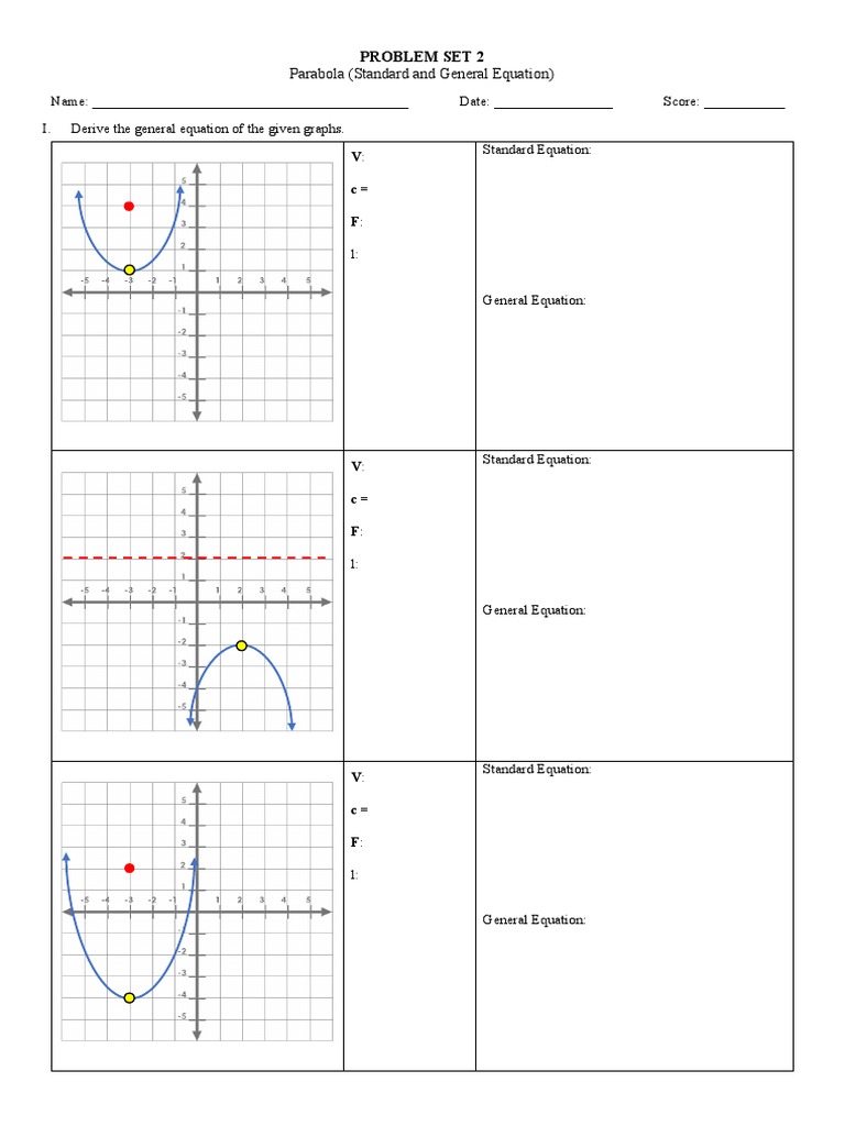 Parabola Equations Problem Set | PDF
