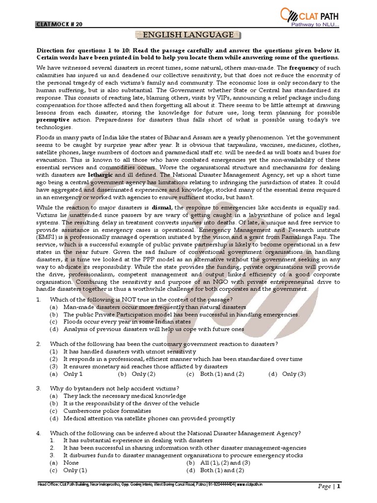 Clat Mock 20 Complete | PDF | Democratic Republic Of The Congo | Immigration