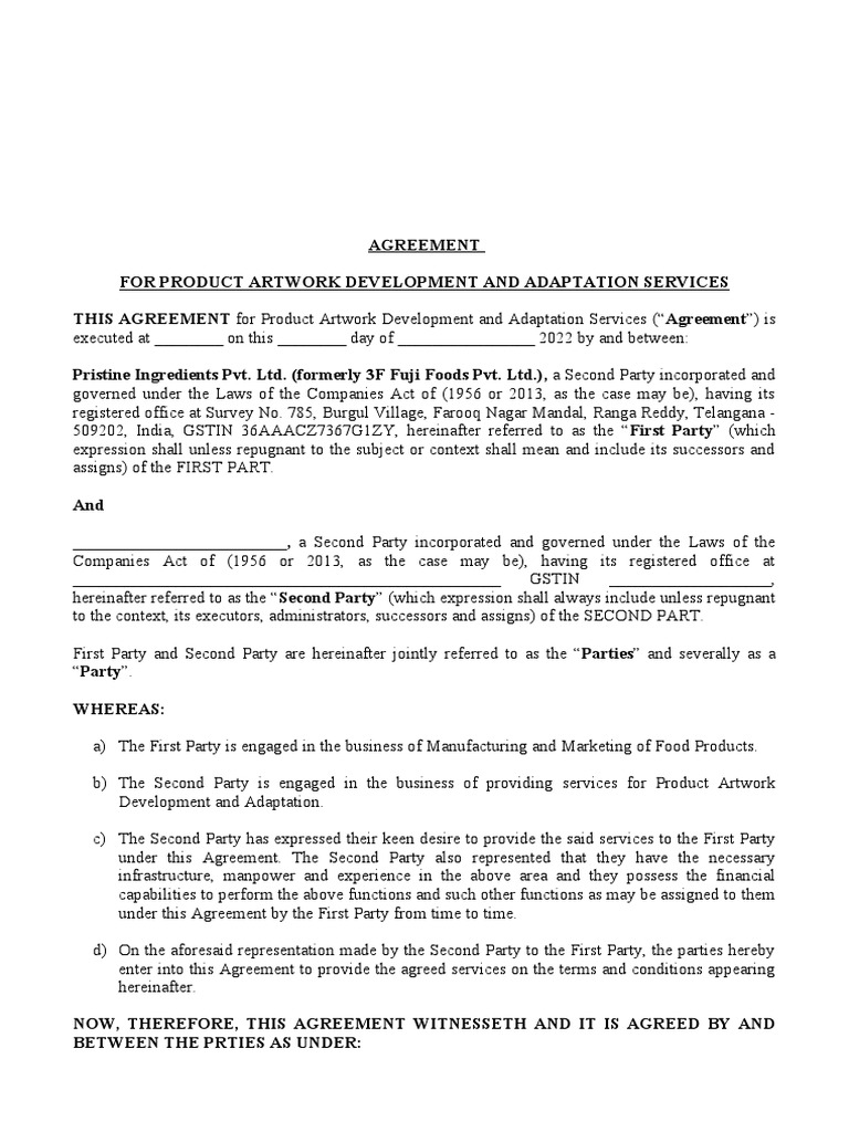 Agreement For Artwork Development and Adaptation - Template | PDF