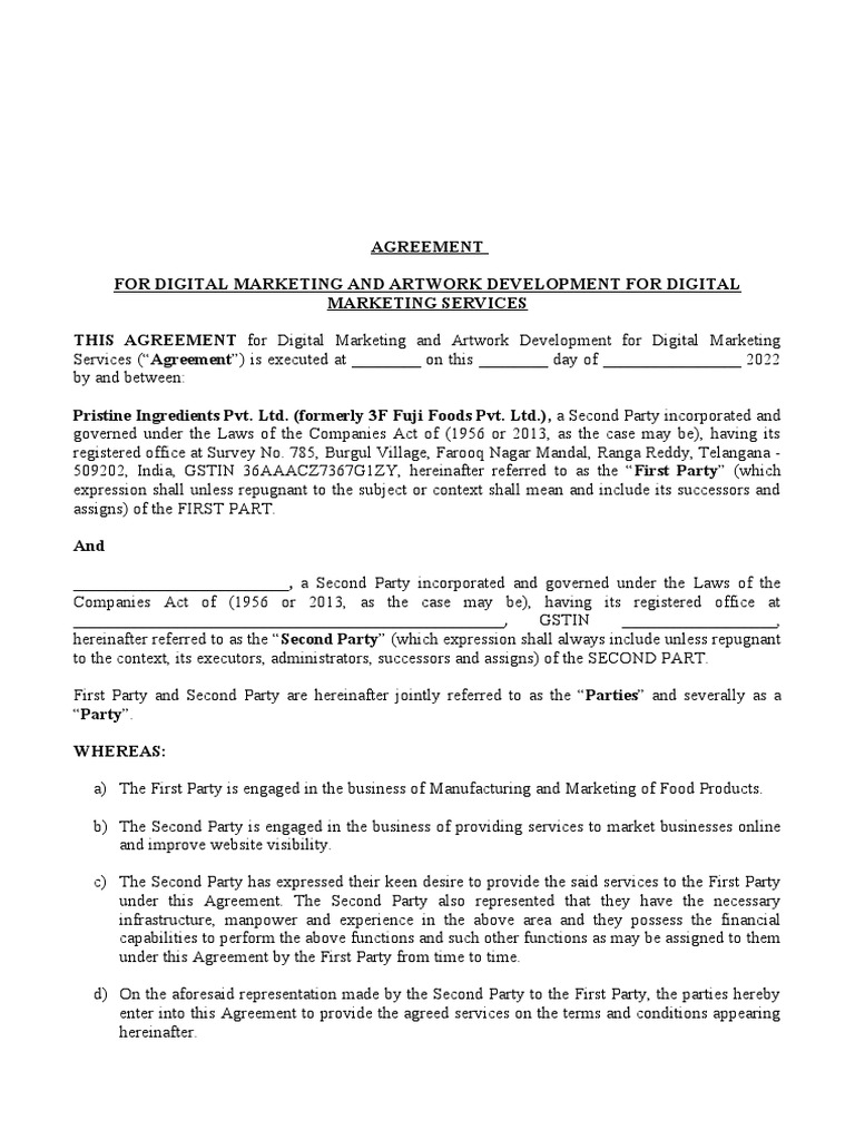 Agreement For Digital Marketing and Artwork - Template | PDF ...