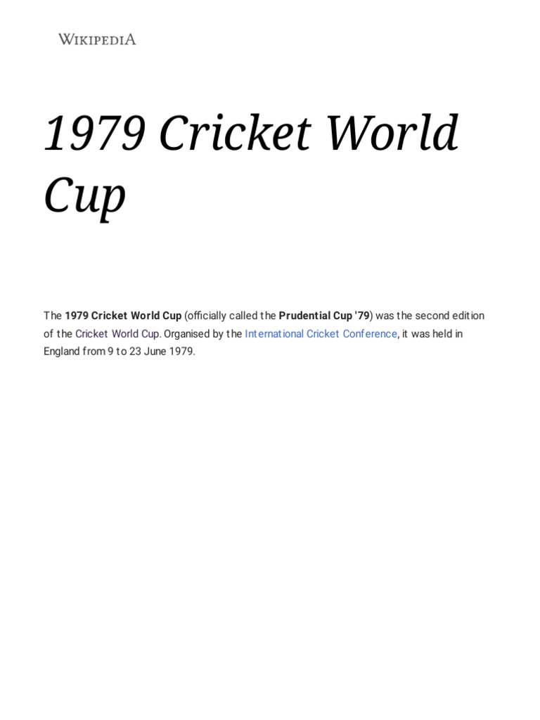 1979 Cricket World Cup - Wikipedia | PDF | England Cricket Team ...