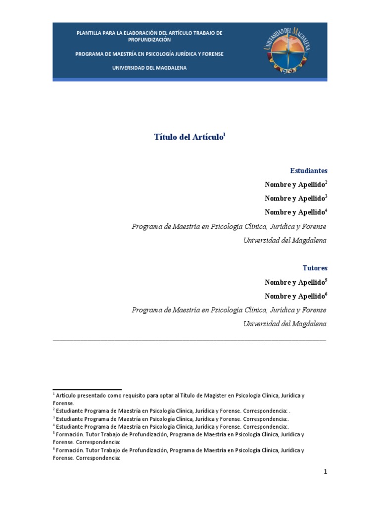 Plantilla Artículo Trabajo Grado Profundización | PDF | Sicología | Caso de estudio