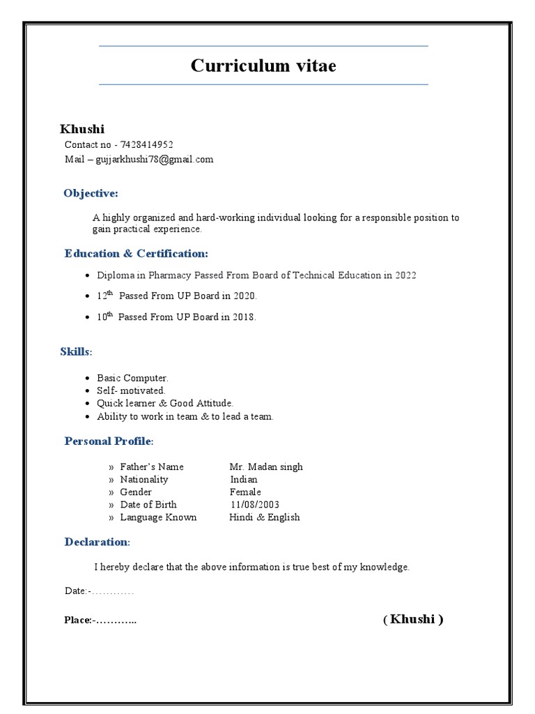 Khushi Resume PDF | PDF