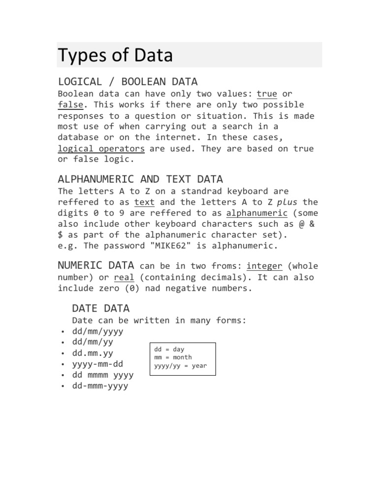 Types of Data | PDF