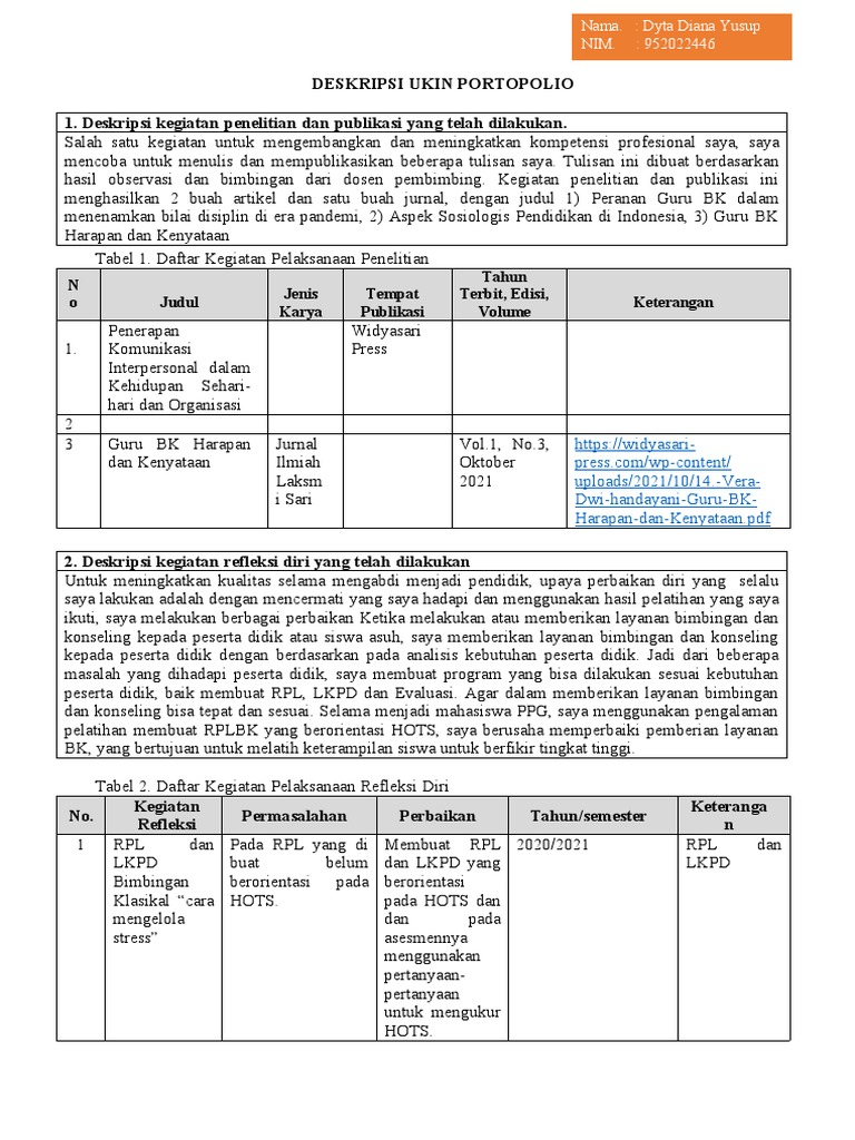 Borang Portofolio Vera Dwi Handayani | PDF