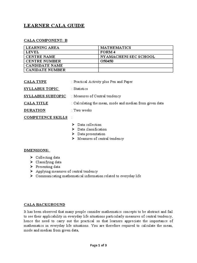 Maths CALA Component C | PDF | Data | Mean