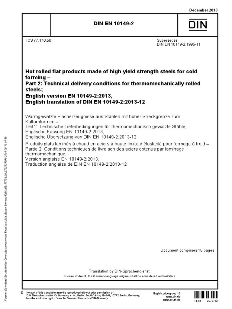 Instituto Alemão de Normalização-Din 10149-2 | PDF | Metals ...