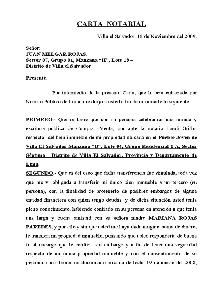CARTA NOTARIAL Marilu Espiritu DR Z | PDF | Propiedad | Justicia