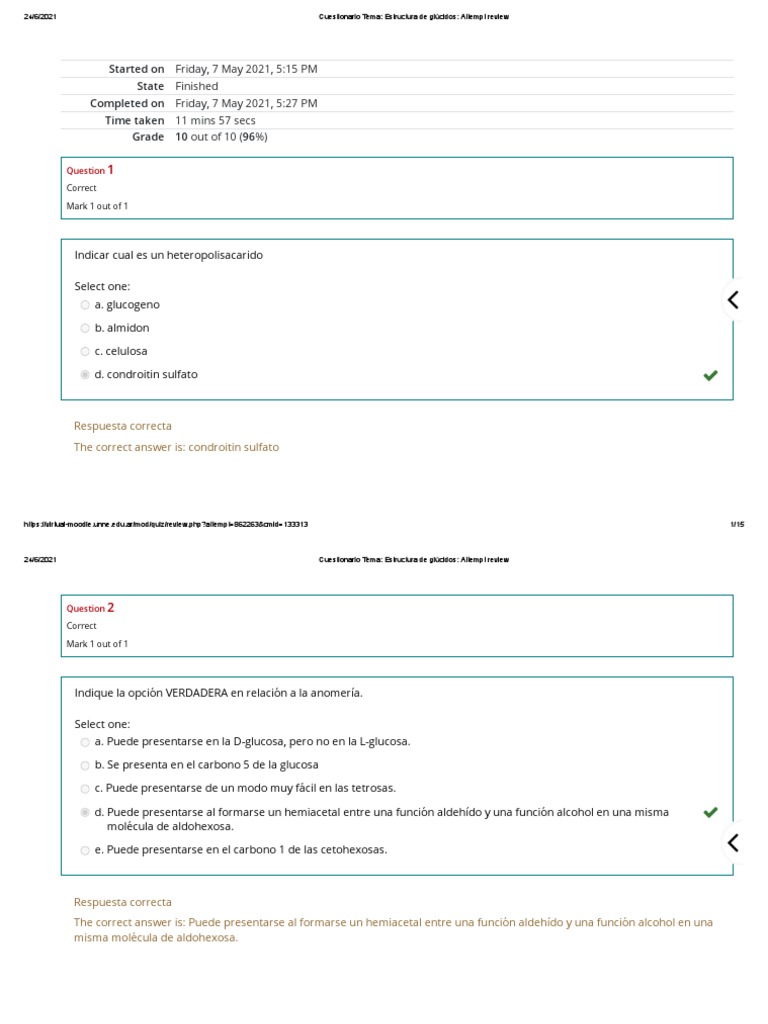 Cuestionario Tema 7 Estructura de Glúcidos | PDF | Glucosa | Carbohidratos