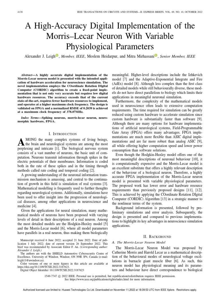 Digital Morris-Lecar Neuron Model | PDF | Computing | Computer Science