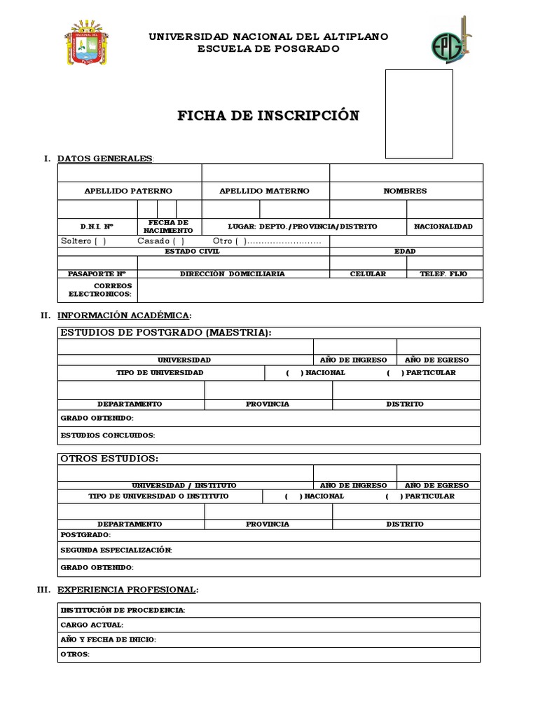 FORMATO - Ficha de Inscripcion | PDF