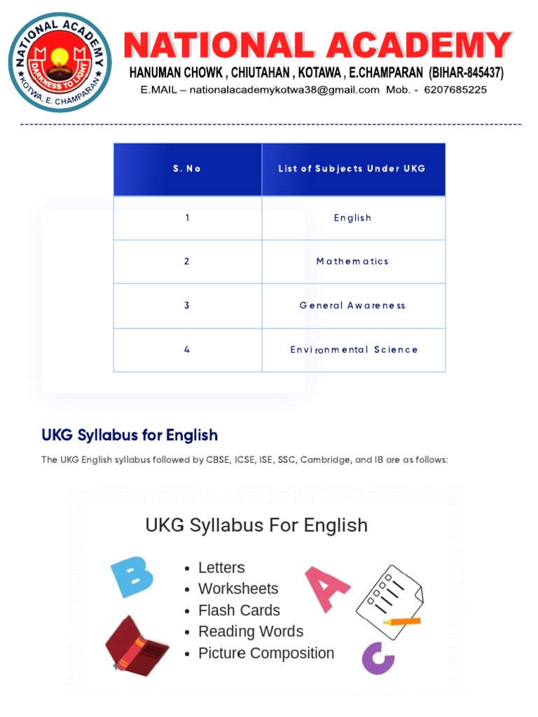 UKG Syllabus 2022 - Check Important Details - Embibe | PDF ...