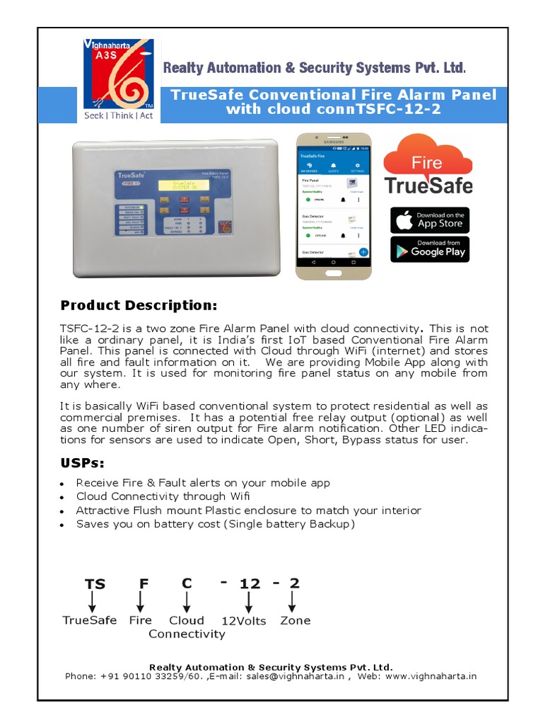 Truesafe Conventional Fire Alarm Panel With Cloud Conntsfc-12-2 | PDF | Security Alarm | Equipment