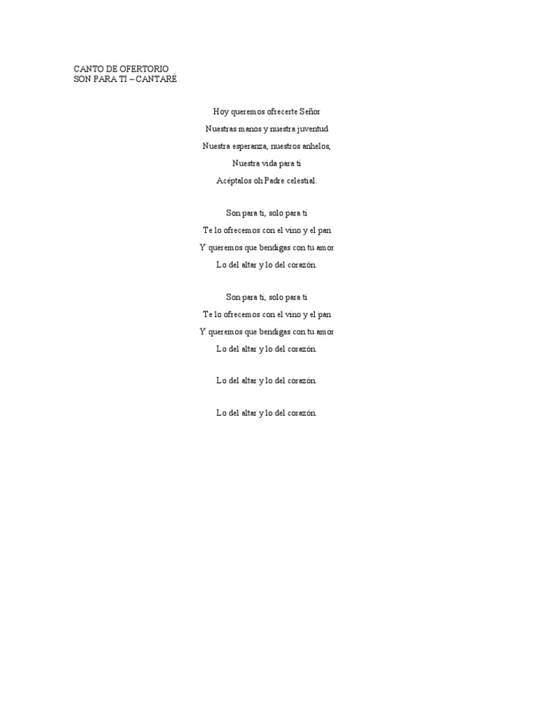 Canto De Ofertorio Son Para Ti Cantaré Pdf