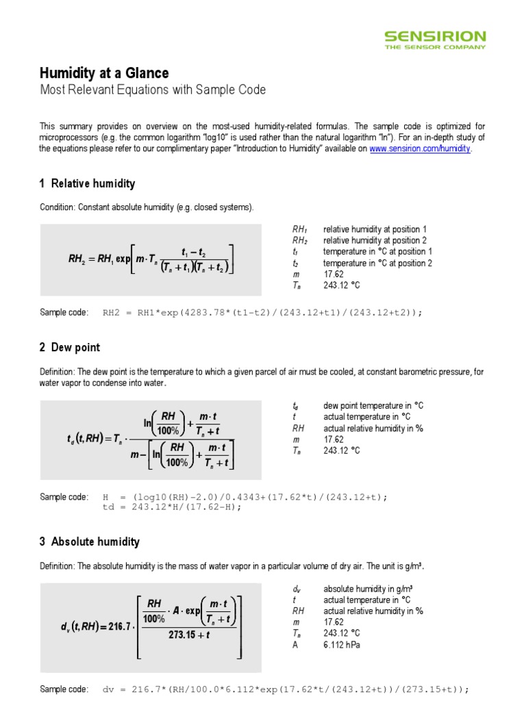 An Humidity Formulae | PDF | Humidity | Engineering Thermodynamics