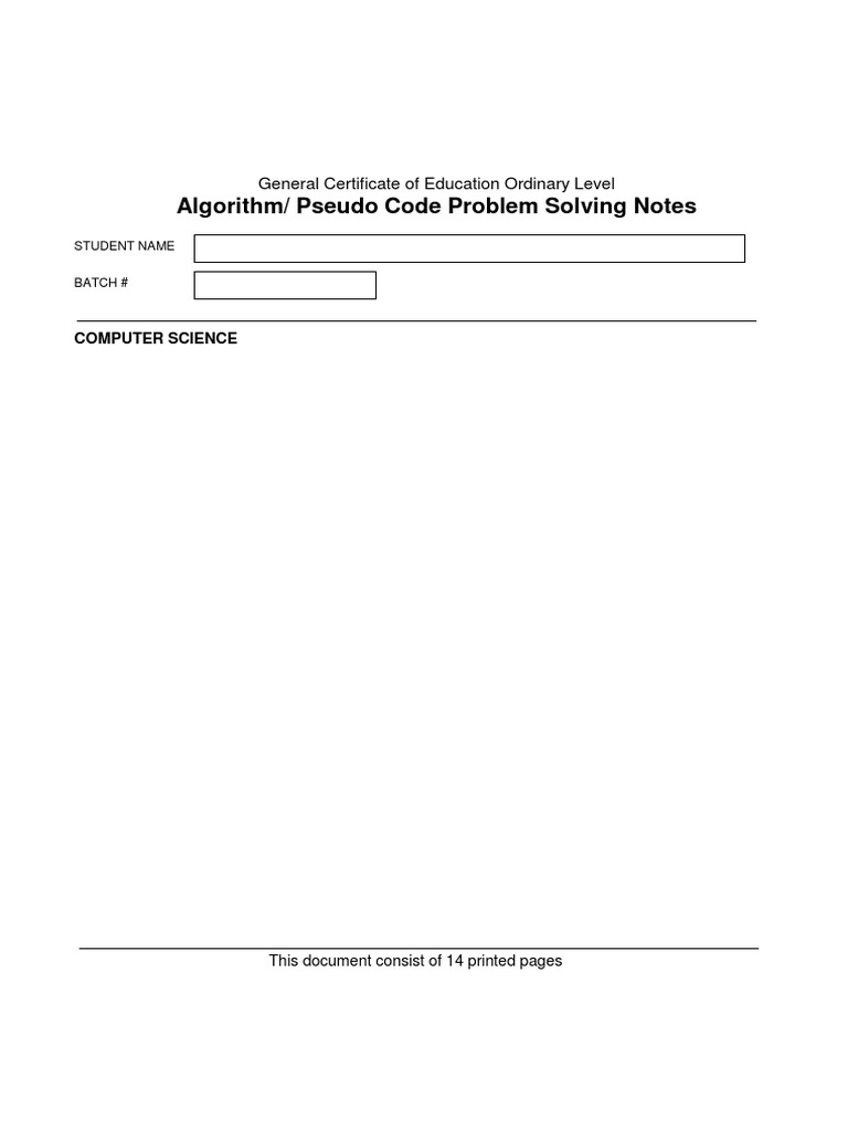 Algorithm Pseudo Code Problem Solving Pdf Control Flow Algorithms 2115